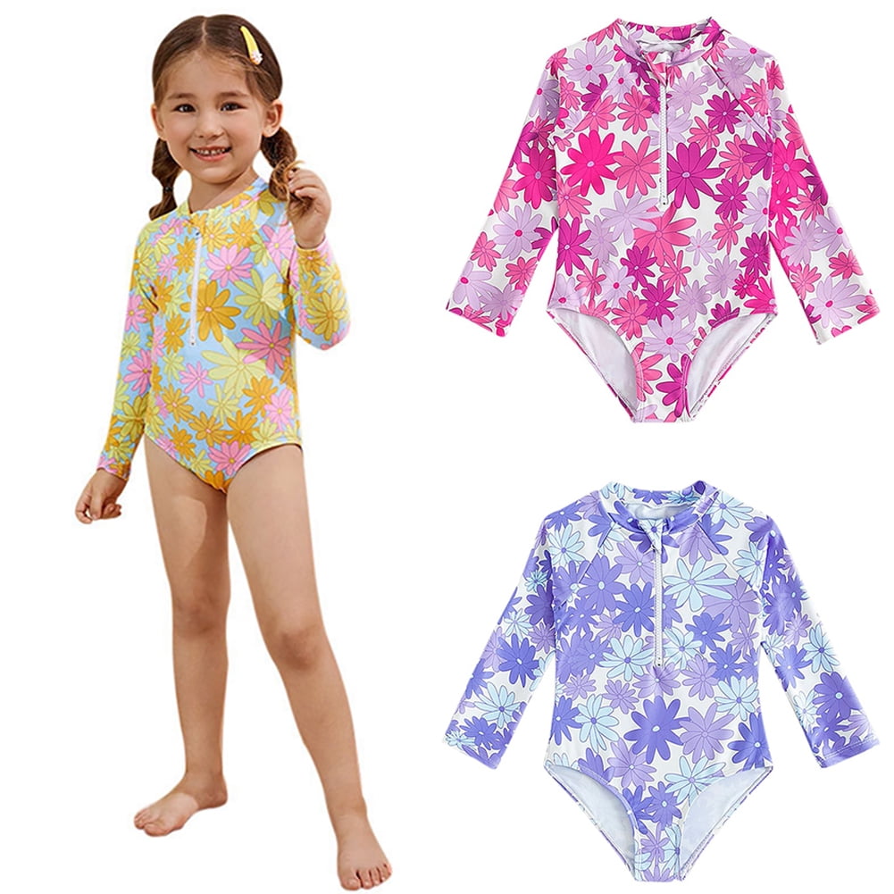 SILVERCELL Toddler One Piece Swimsuits Girl Rash Guard Long Sleeve Bathing Suits for Girls 2-6 ...
