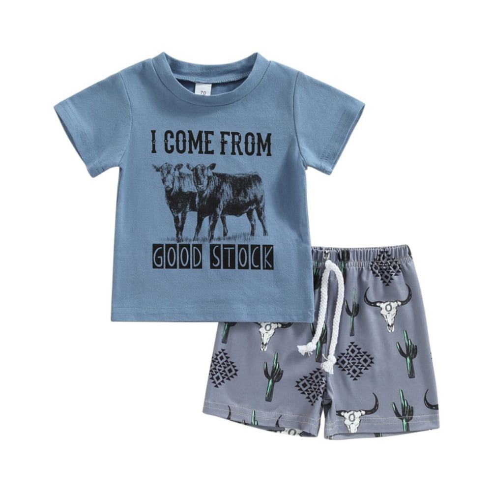 SILVERCELL Toddler Western Baby Boy Clothes Short Sleeve Cow Print T-Shirt Tops Drawstring ...