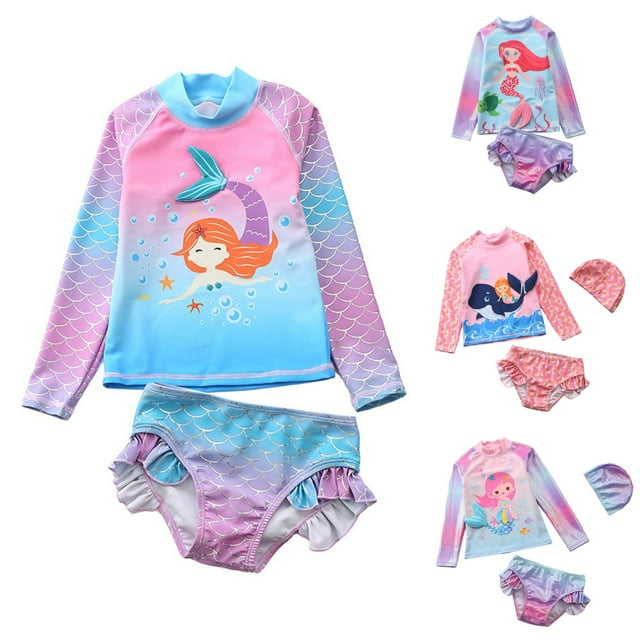 Silvercell Toddler Girl Mermaid Print Rash Guard Sets, 2-pcs, 1-10 ...