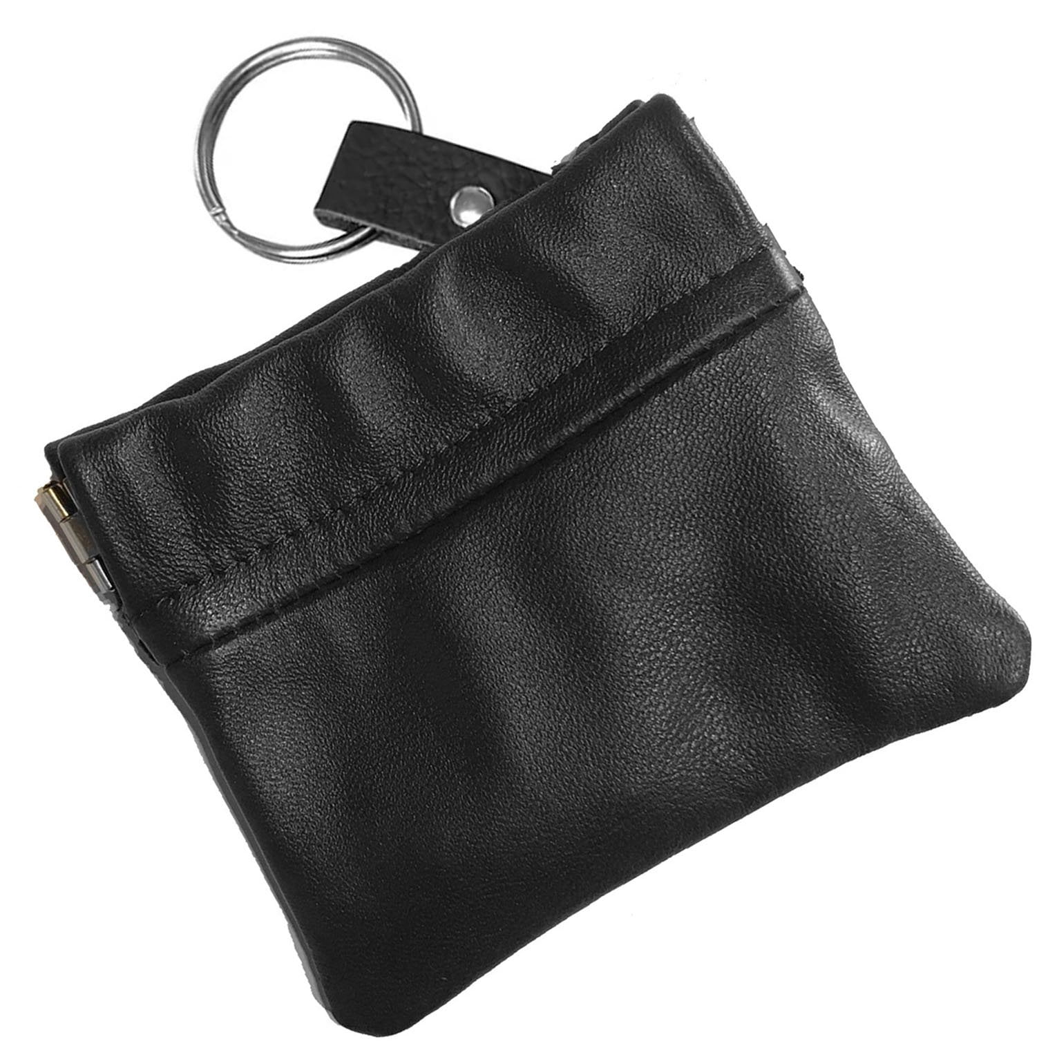 SILVERFEVER Leather Coin Purse Change Holder Squeeze Spring Closure ...