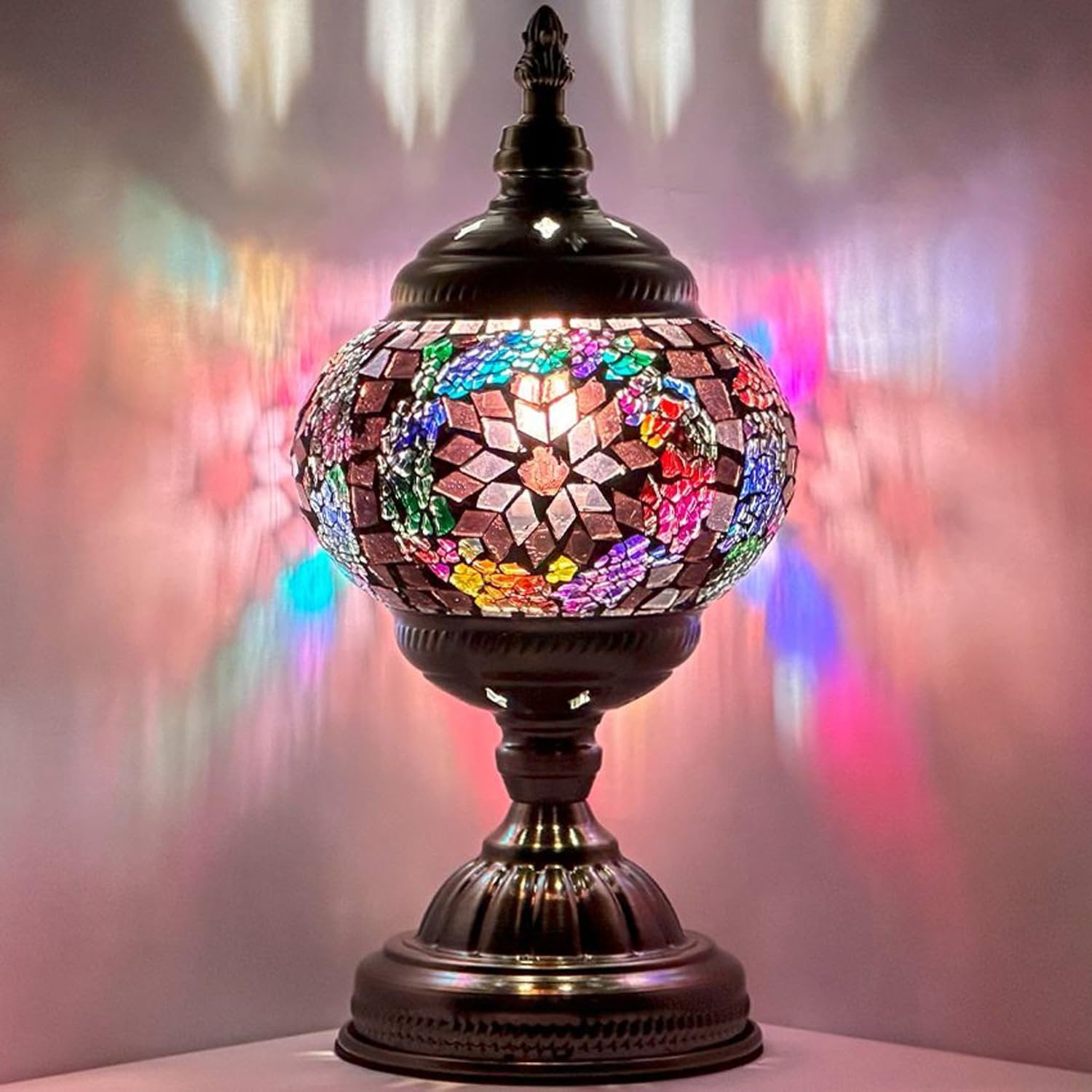SILVERFEVER Mosaic Turkish Lamp Moroccan Glass for Table Desk Bedside ...