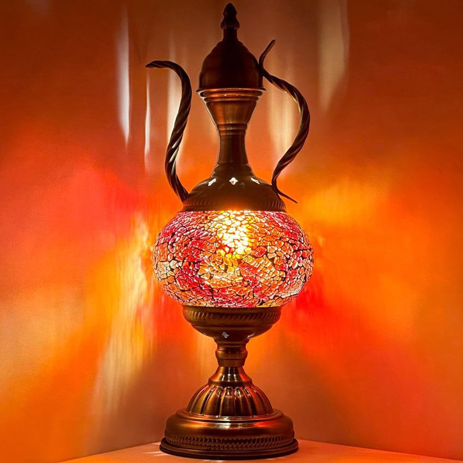 SILVERFEVER Mosaic Turkish Teapot Lamp Moroccan Glass for Table Desk ...