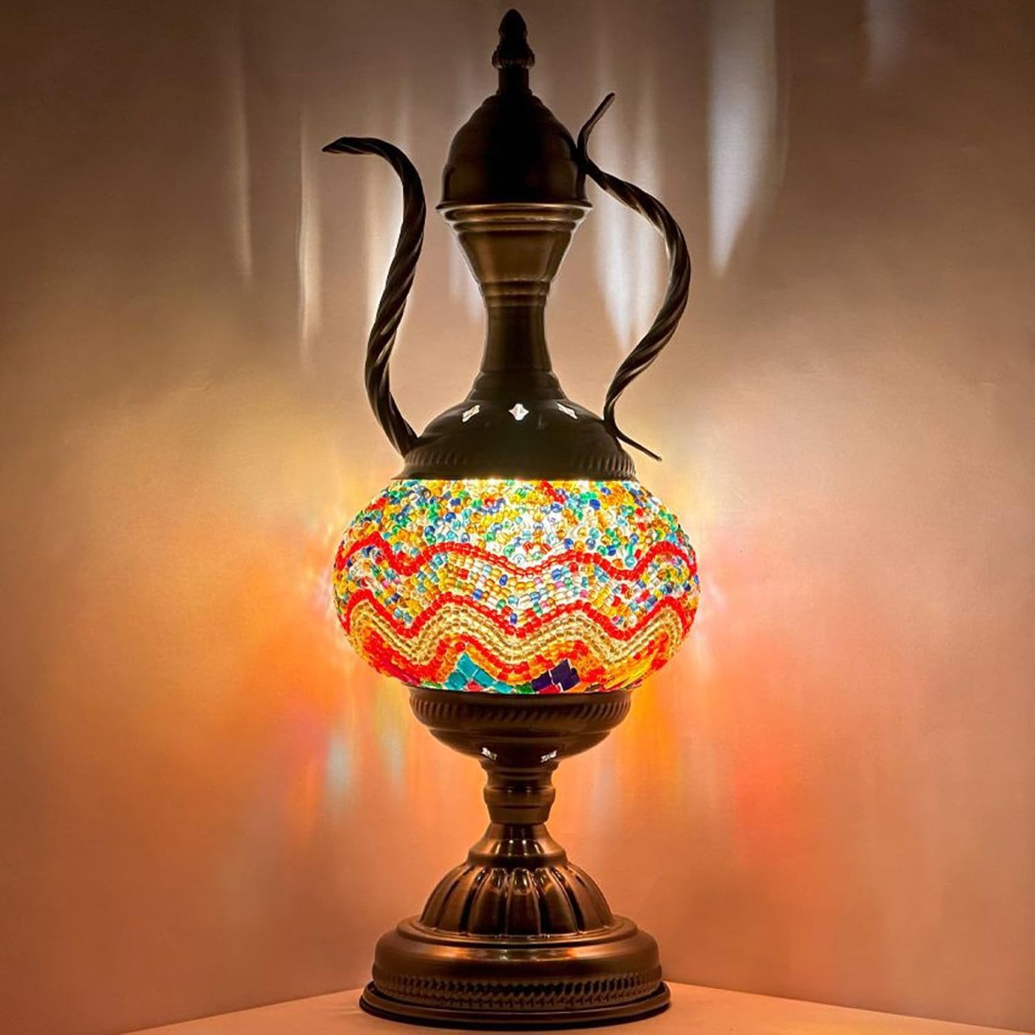 SILVERFEVER Mosaic Turkish Teapot Lamp Moroccan Glass for Table Desk ...