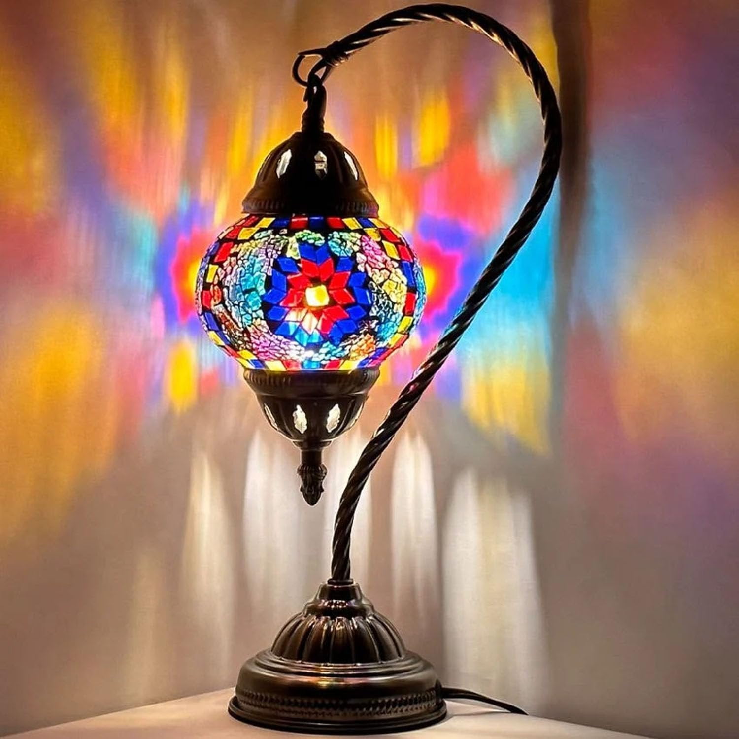 SILVERFEVER Turkish Moroccan Mosaic Table Lamp - Handmade Swan Neck ...