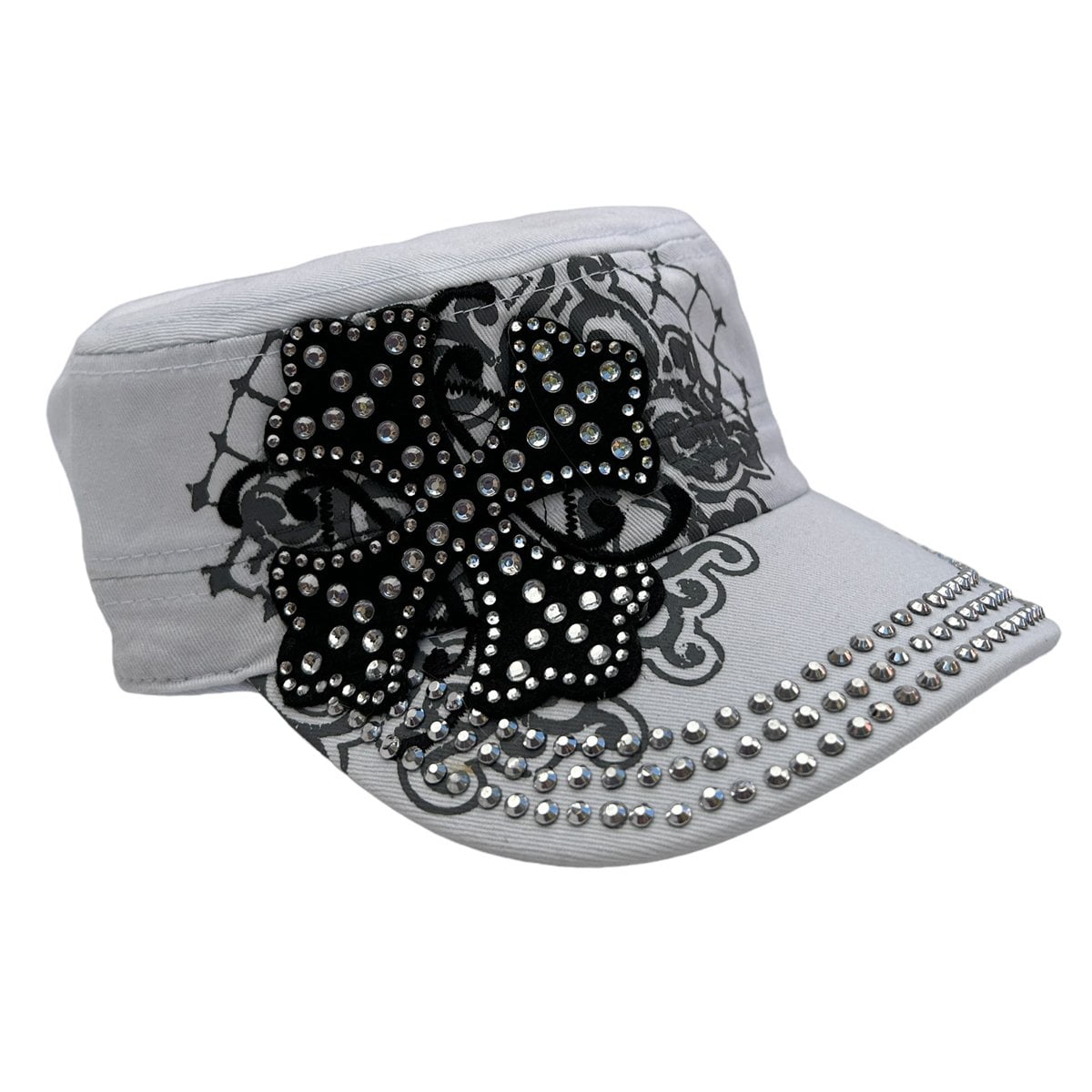 SILVERFEVER Women's Military Cadet Cap Hat - Patch Cotton - Studded ...