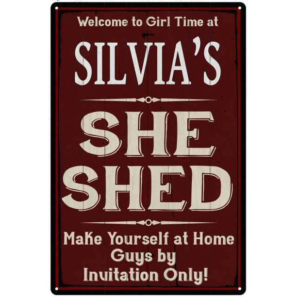 SILVIA'S She Shed Red Sign Lady Cave 8 x 12 High Gloss Metal ...