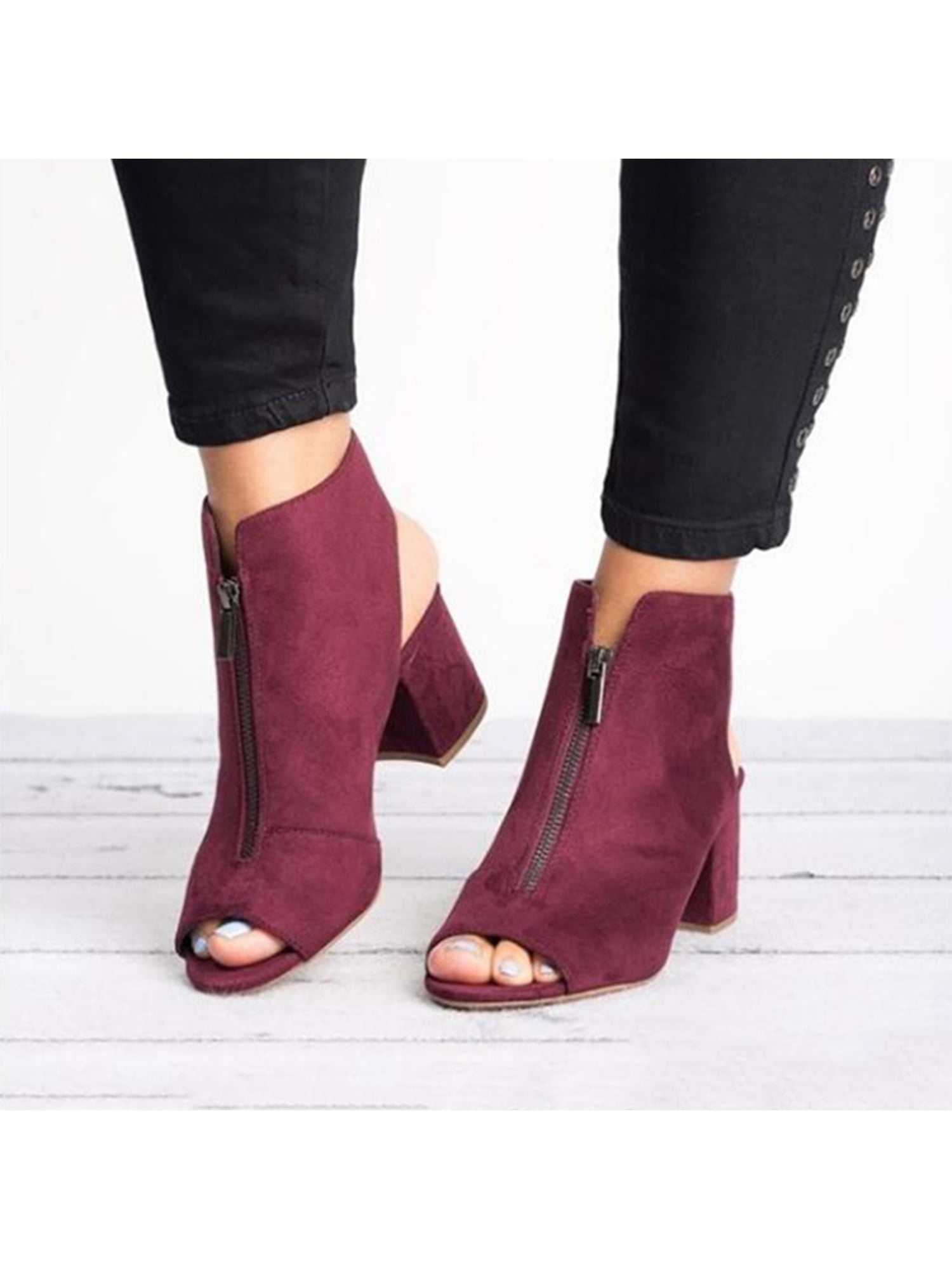 SIMANLAN Ankle Booties for Women Peep Toe Low Block Heel Sandals Dress ...