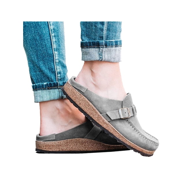 SIMANLAN Casual Flats for Women Slip On Mules Shoes Anti-Slip Rubber ...