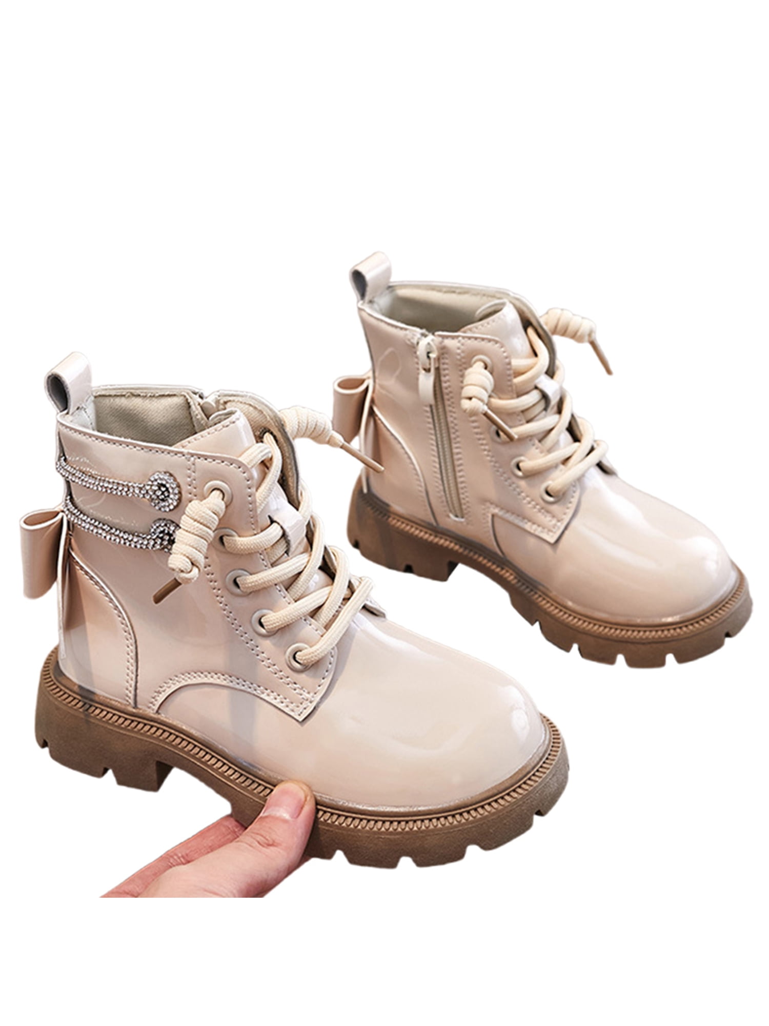 SIMANLAN Girl Booties Zipper Combat Boot Lace Up Ankle Boots Kids ...