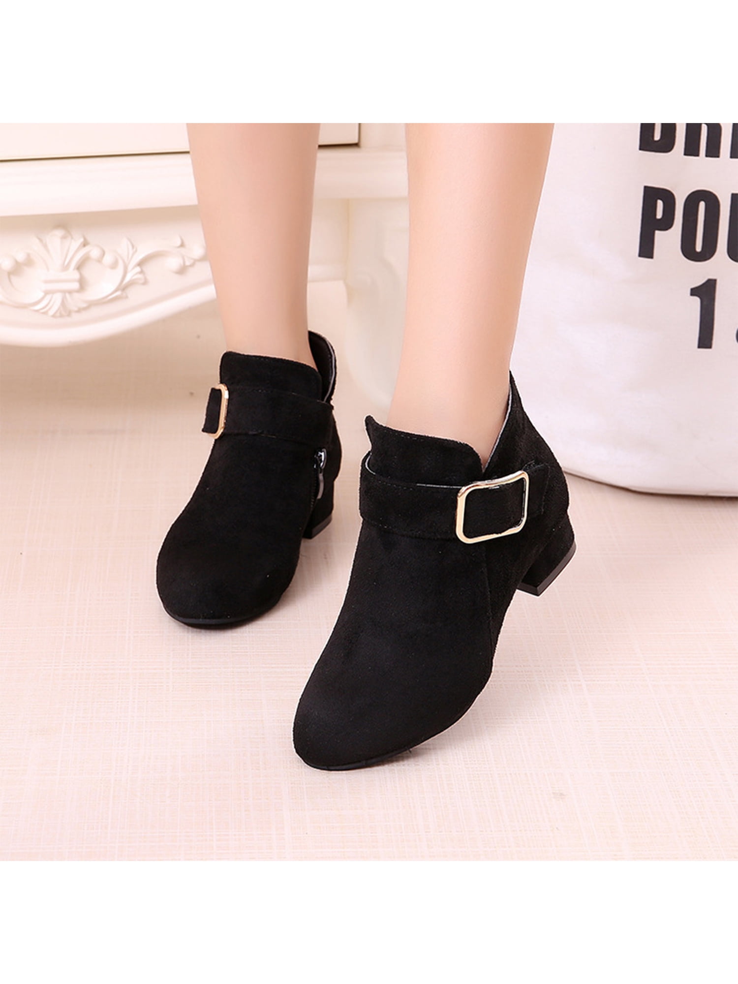 SIMANLAN Girls Boots Toddler Short Ankle Boots Zipper Dress Shoes Black ...