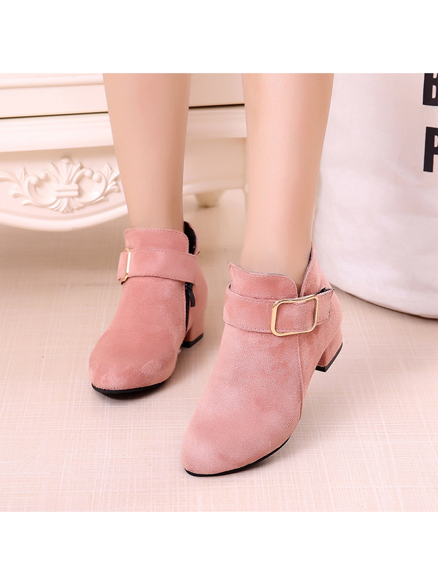 SIMANLAN Girls Boots Toddler Short Ankle Boots Zipper Dress Shoes Pink ...