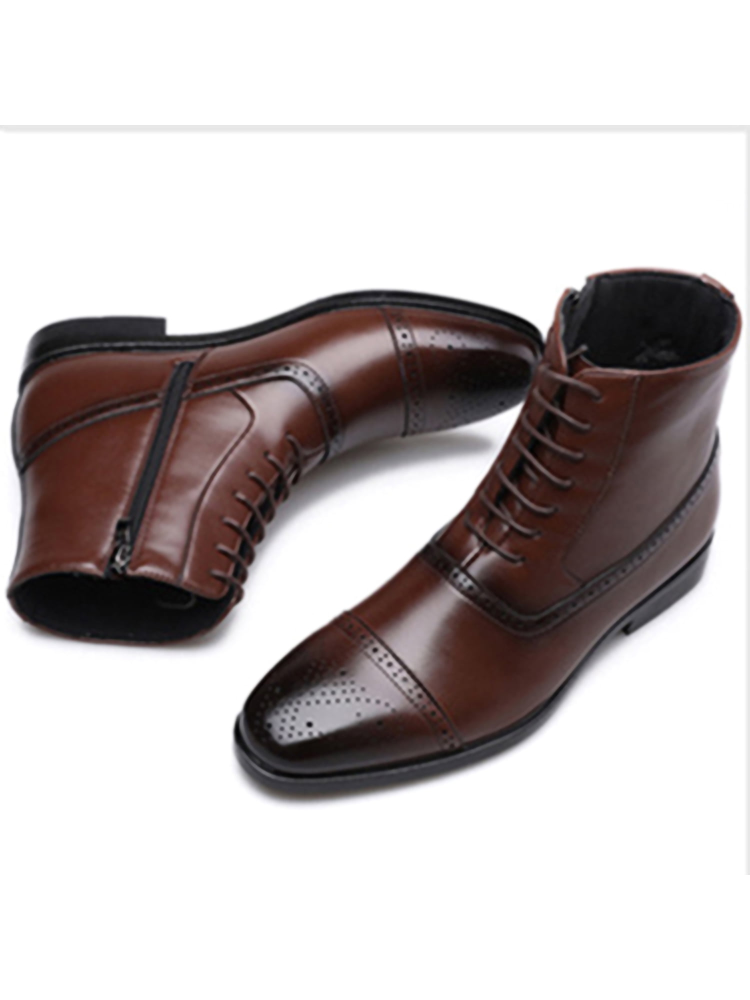 SIMANLAN Men Brogue Shoes Wingtip Ankle Boot Side Zip Dress Boots Work ...