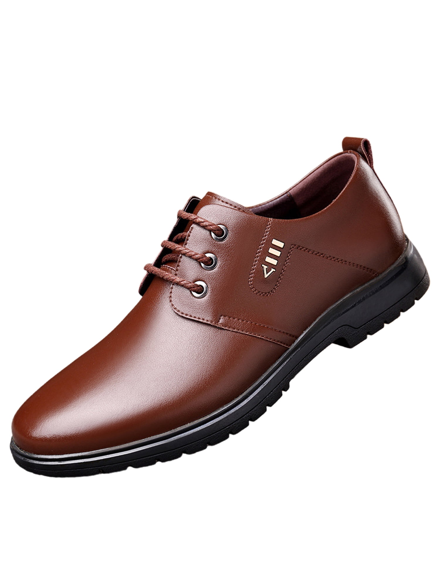 SIMANLAN Mens Oxfords Business Leather Shoe Formal Dress Shoes Men Comfort Flats Lace Up Brown 9 ...