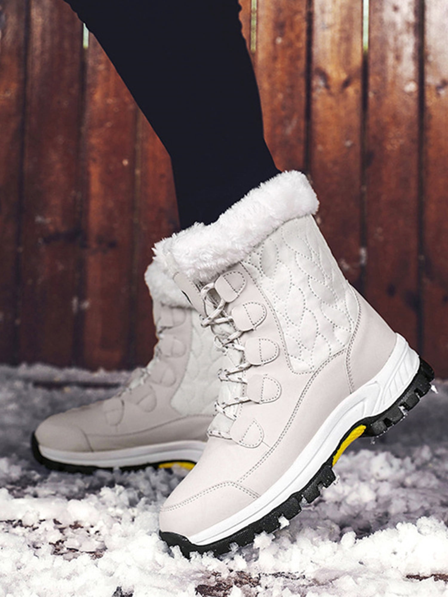 SIMANLAN Winter Snow Boots for Women Mid-Calf Snow Shoes Waterproof ...