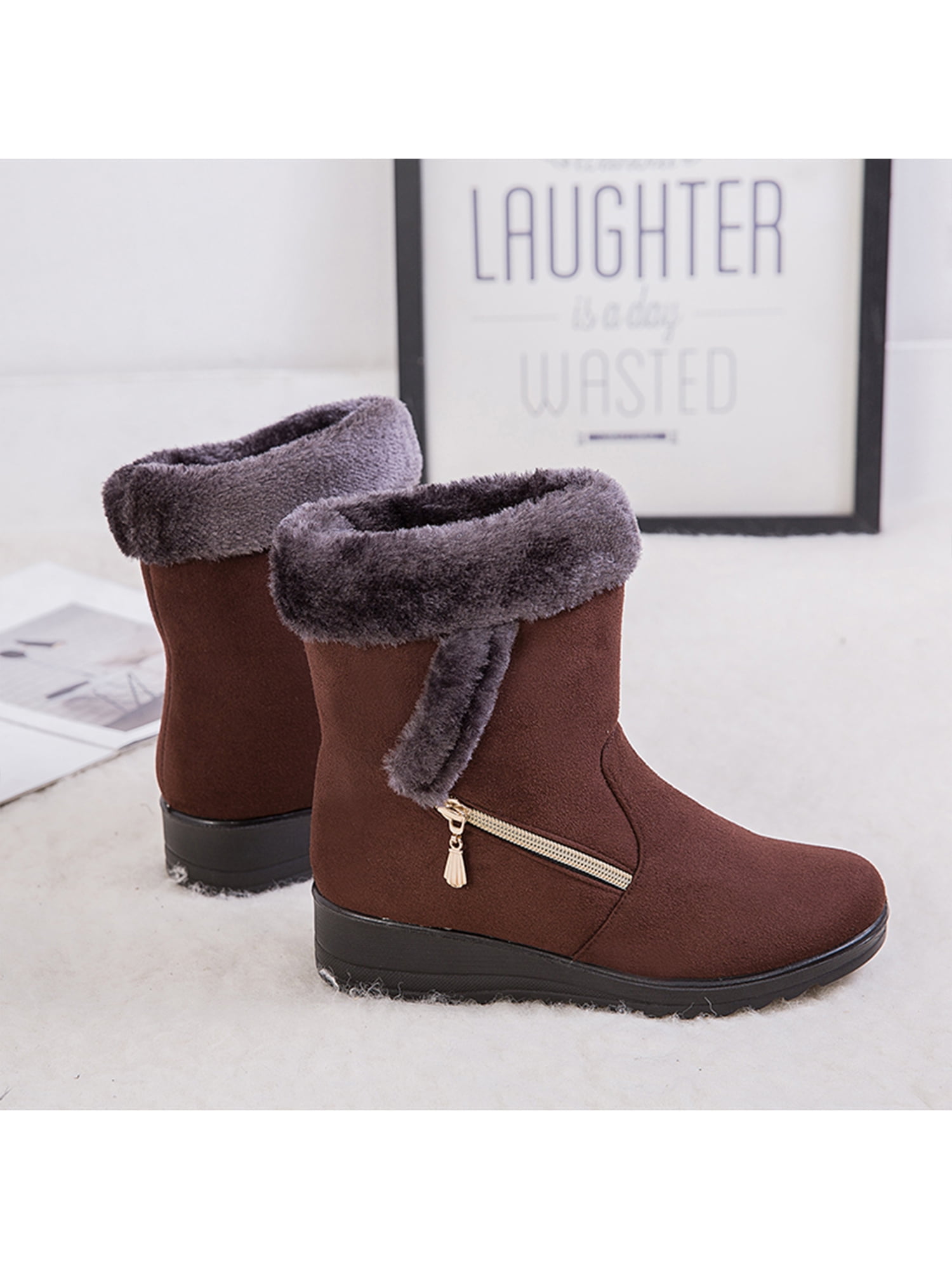 SIMANLAN Women's Winter Warm Side Zipper Snow Boots - Walmart.com