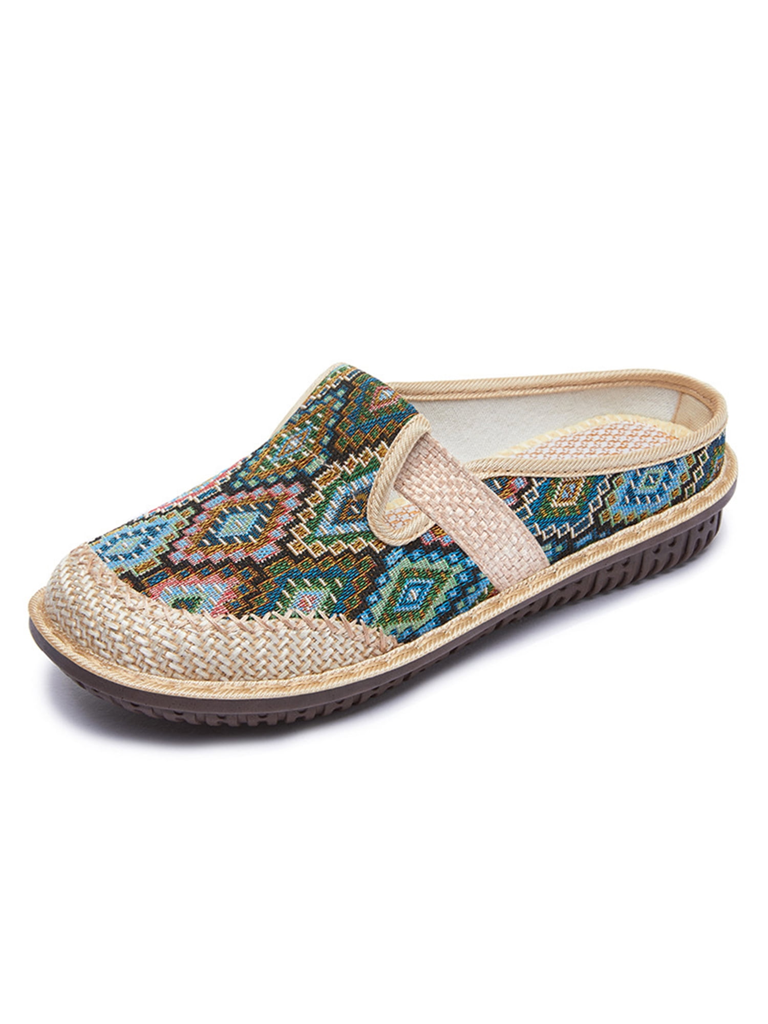 SIMANLAN Womens Mules Closed Toe Slides Embroidered Clogs Women Ethnic ...