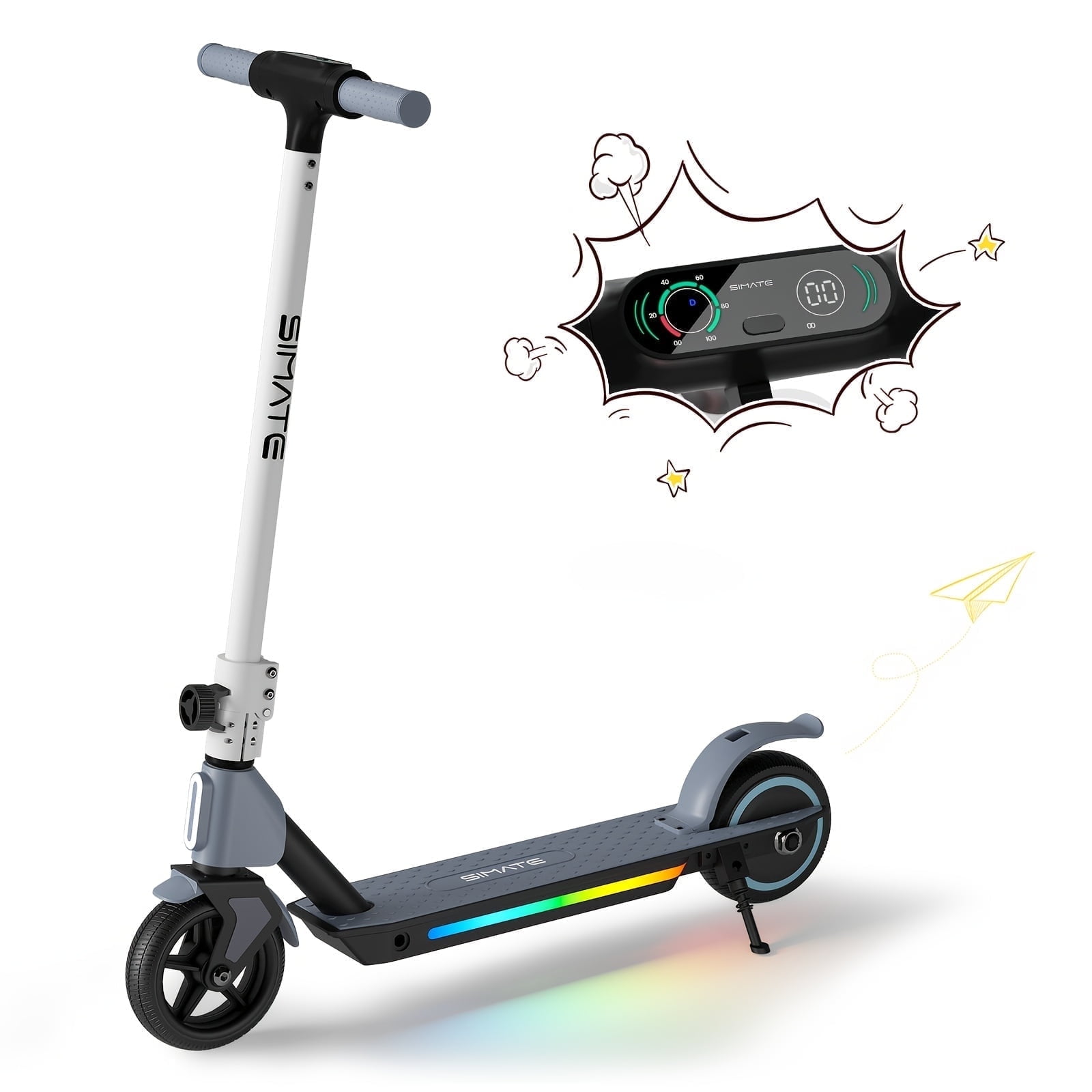 SIMATE Electric Scooter for Kids Ages 6-14, Foldable, LED Display ...