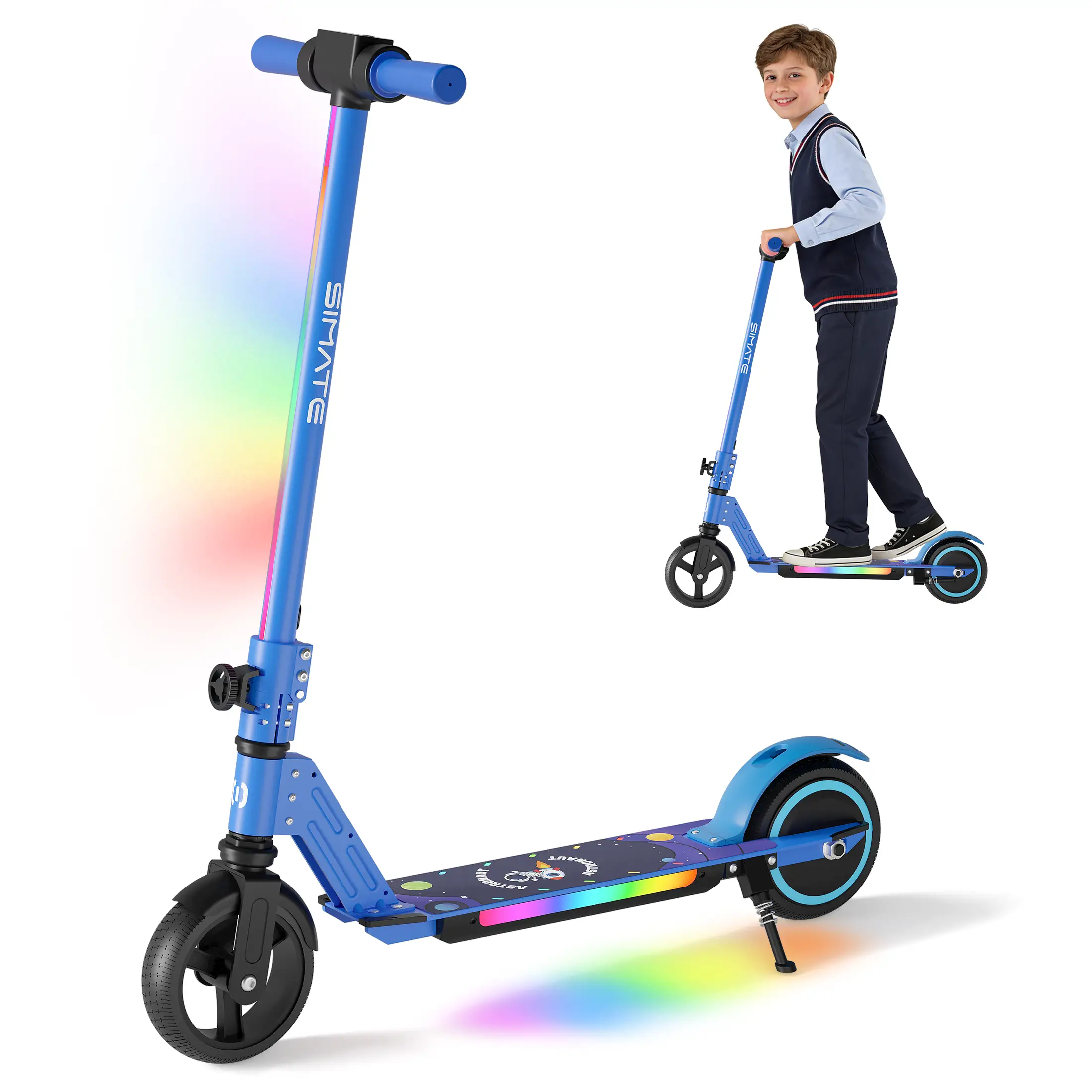 SIMATE Electric Kids Scooter Ages 6-14, 130W Motor, Foldable, Dual ...