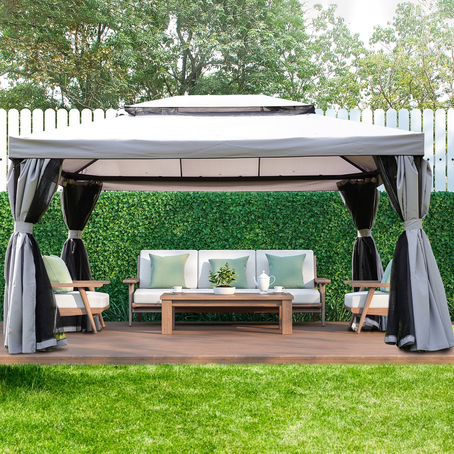 Waterproof 13x13ft Gazebo with Mosquito Netting, Metal Frame Backyard ...