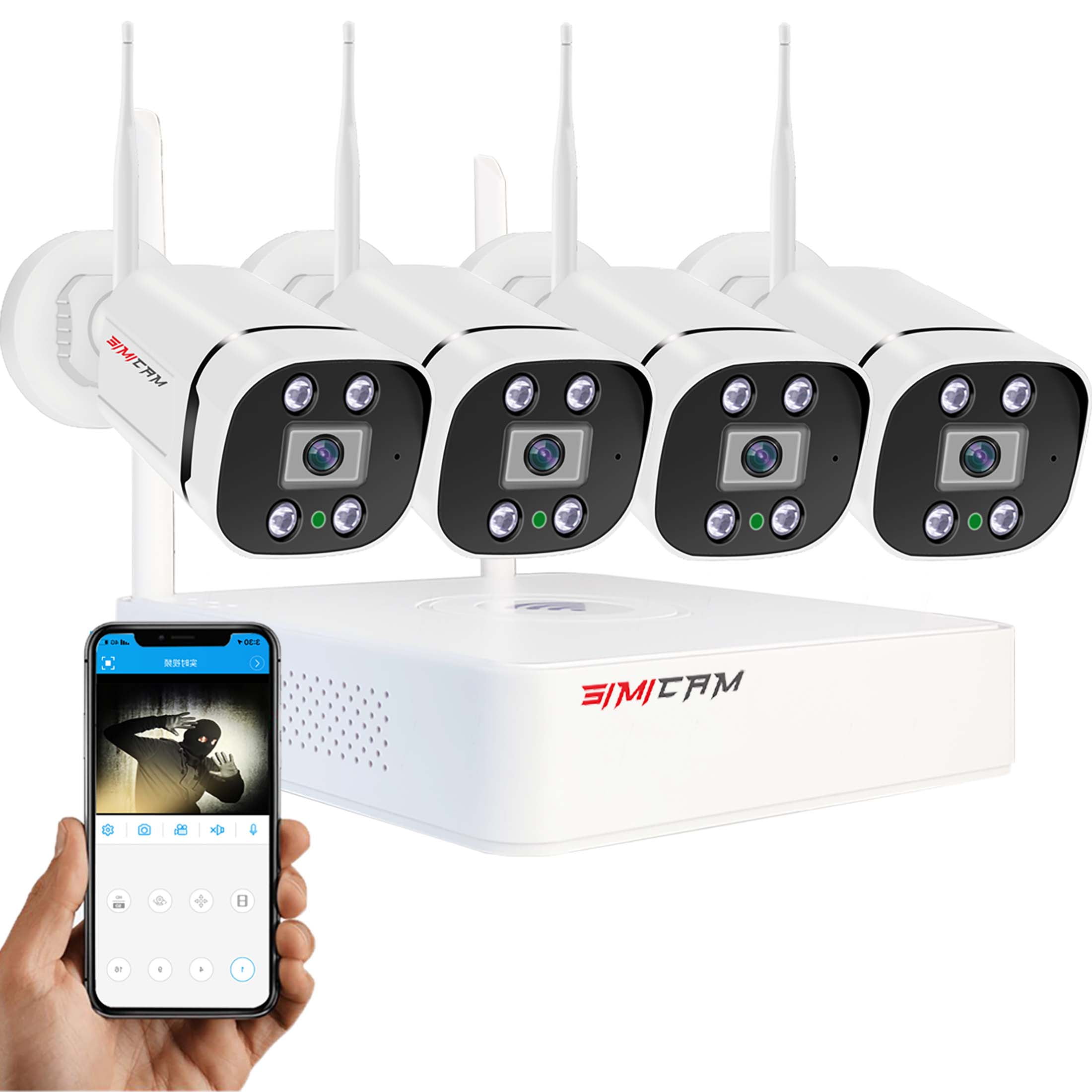 SIMICAM 4pcs Security Wireless Camera System, 4CH 2MP NVR Home Security ...