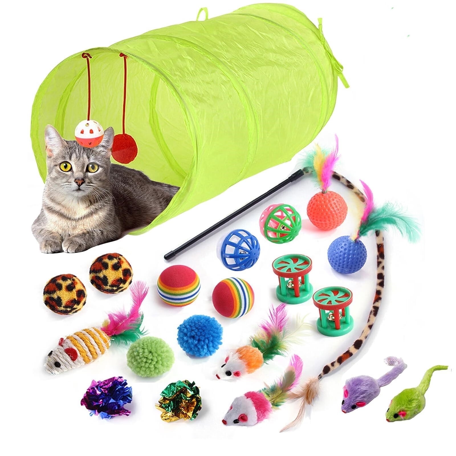 ZOUYUE 21 PCS Assortments Cat Toys Set- Cat Tunnel,Cat Spring,Feather ...