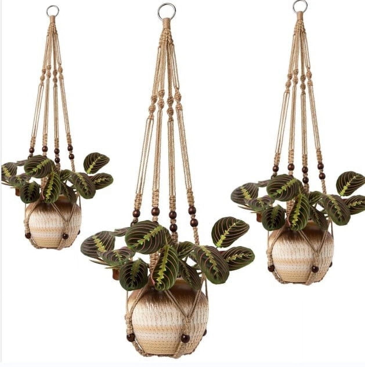 ZOUYUE 3 Pack Macrame Plant Hangers Indoor Hanging Planter Basket Flower Pot Holder with Beads ...