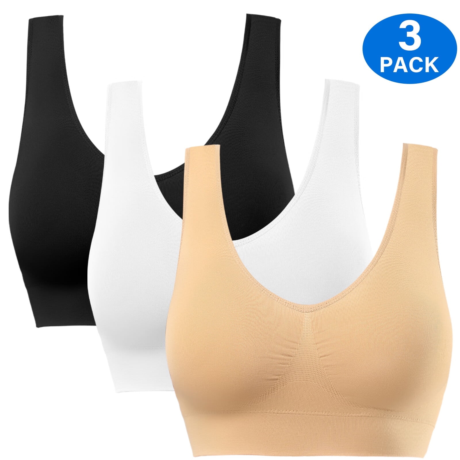 SIMIYA 3 Pack Sports Bra for Women - Comfortable Sleep Bra Seamless ...