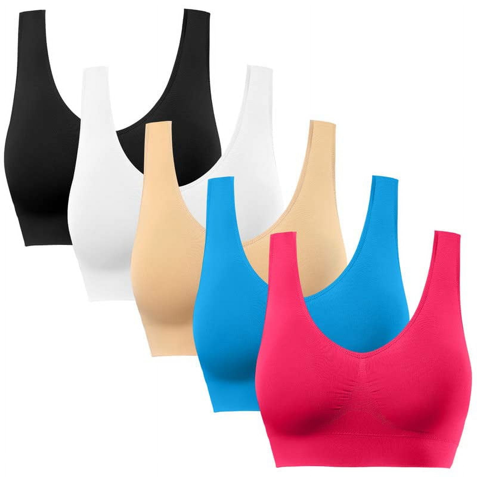 ZOUYUE Plus Size Women's Sports Bras, 5 Pack, Padded, Medium Support ...