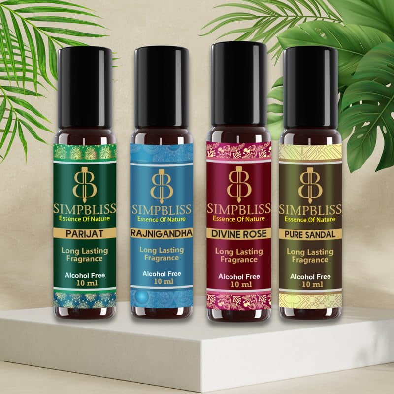 SIMPBLISS Divine Rose Parijat Rajnigandha Pure Sandal Luxury Attar Natural NonAlcoholic Unisex ...