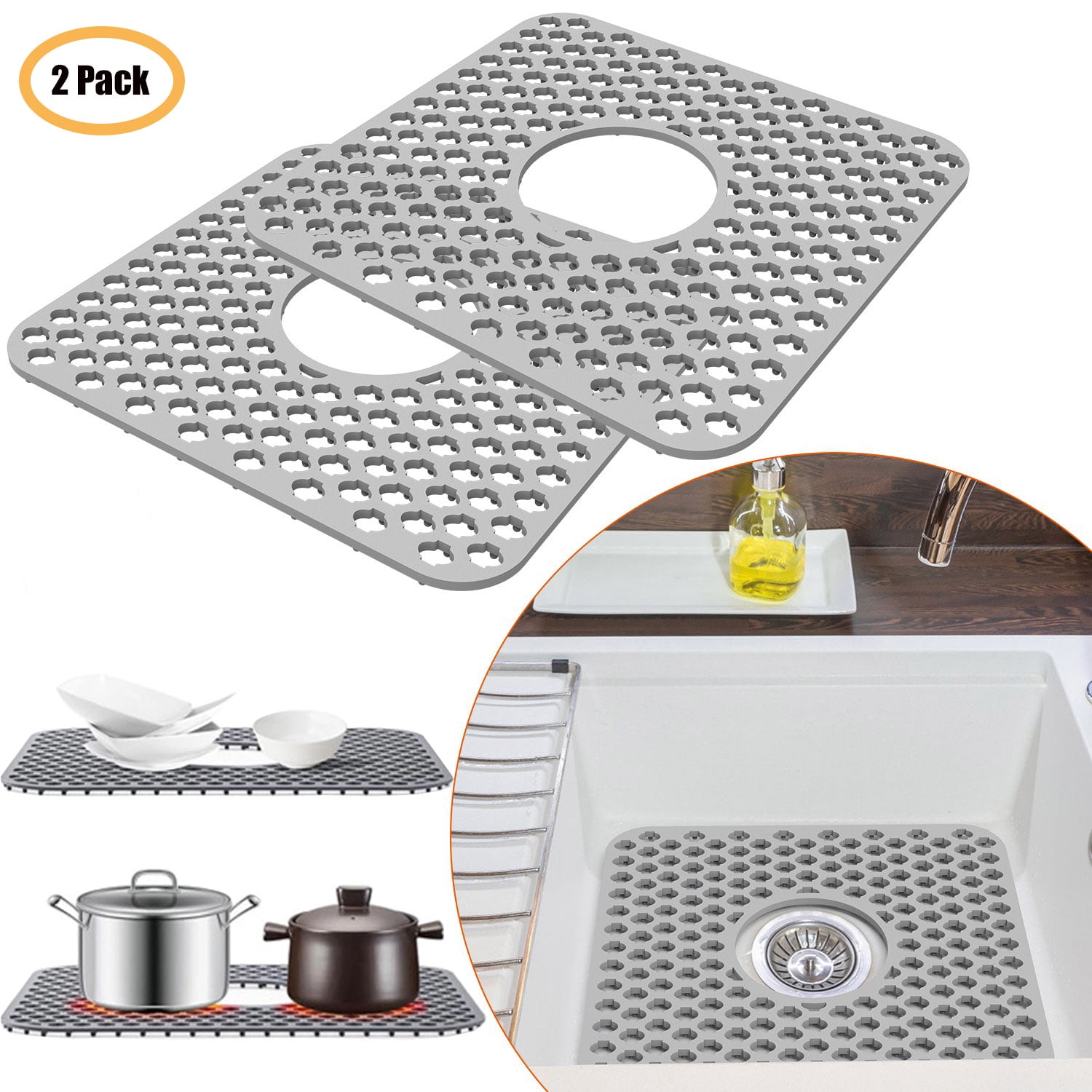 SIMPERF 2 PACK Silicone Sink Protector for Kitchen, Kitchen Sink Mats ...