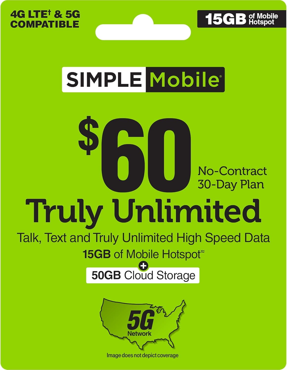 SIMPLE Mobile $60 Truly Unlimited Talk,Text,Data +ILD Plan [Physical ...