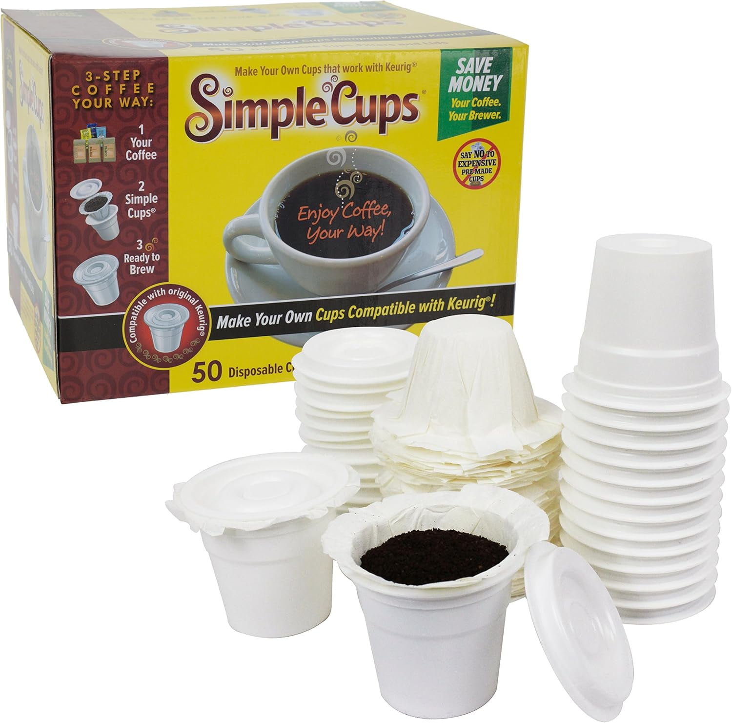 Simple Cups Disposable Cups with Lids and Filters for Keurig, Reusable ...