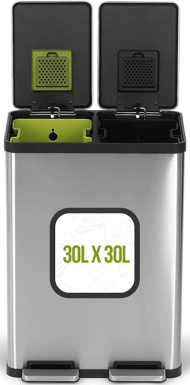 SIMPLI-MAGIC 16 Gallon (60L) Dual Compartment Step Trash Can – Kitchen ...