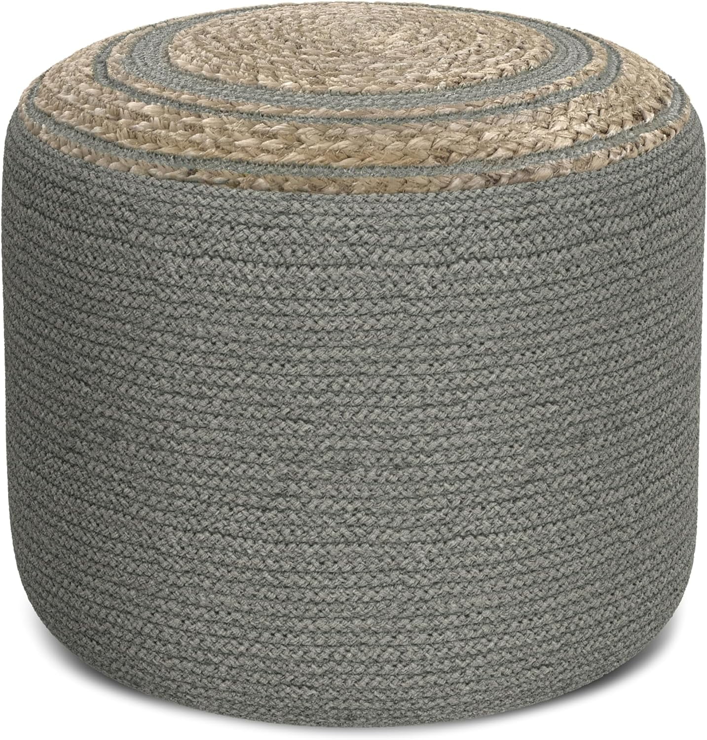 SIMPLIHOME Serena Round Pouf, Footstool, Upholstered in Natural Cotton ...