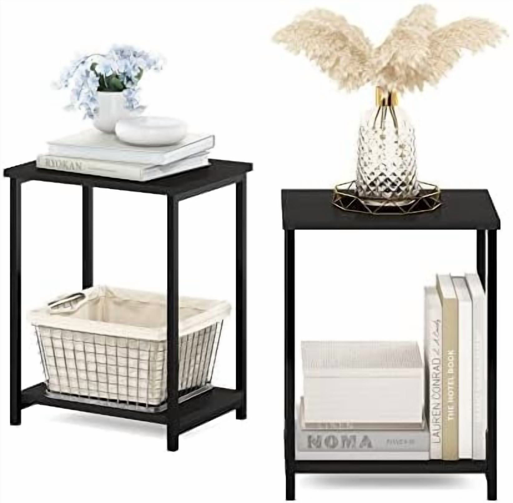 SIMPLISTIC Side Table Set of 2, 2-Tier Modern Metal Frame End Table ...