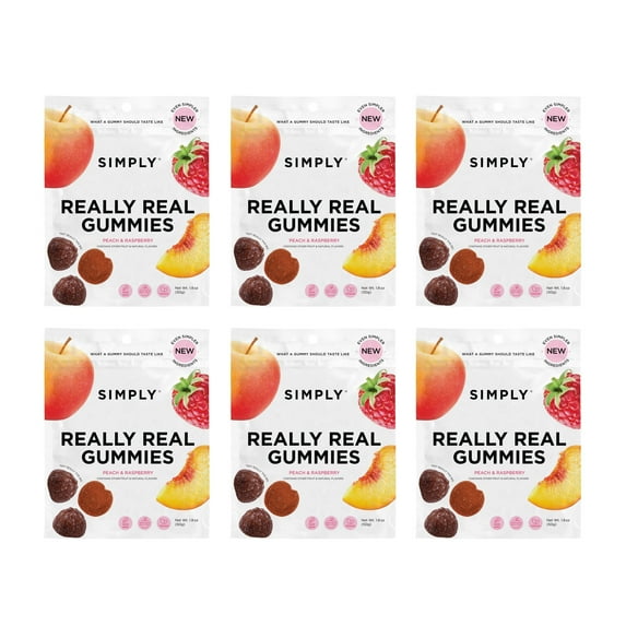 SIMPLY Really Real Gummies, Healthy Fruit Snacks, Peach & Raspberry, 6 ...