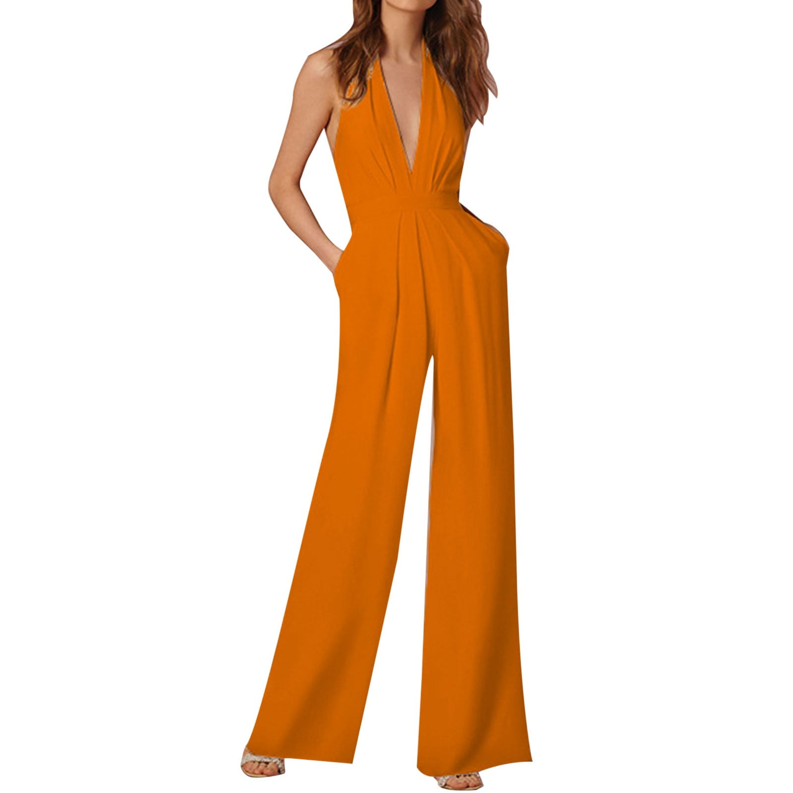 Simu Jumpsuits For Women Womens Banquet Dress Sexy Hanging Neck Long Pants Jumpsuit Plus Size