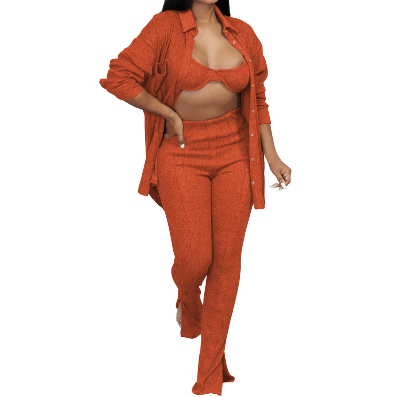 Simu Pant Suits For Women Casual Womens Casual Trousers Sexy Knitted Underwear Three Piece Suit