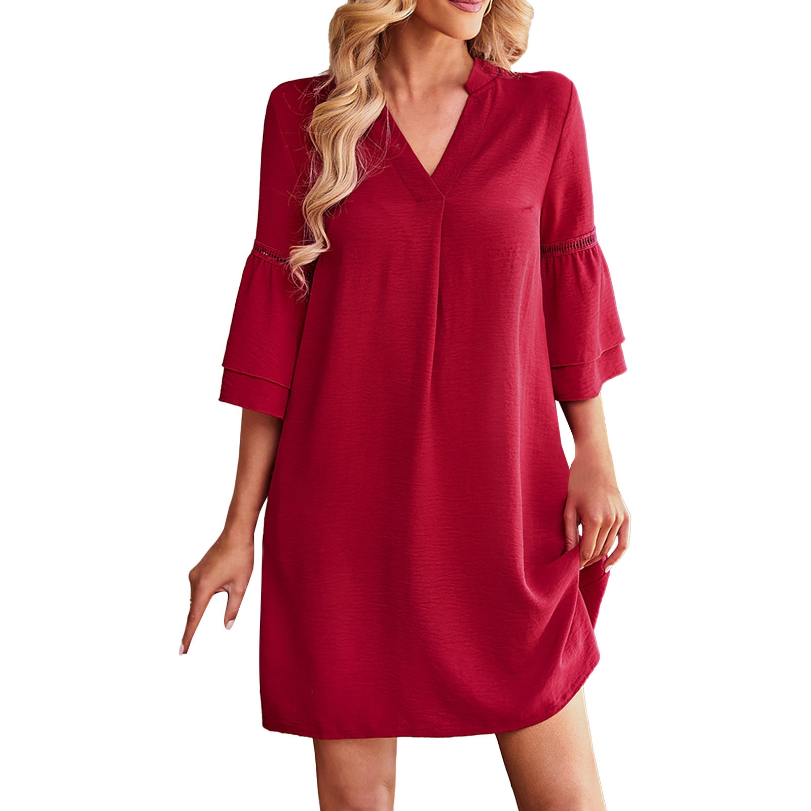 Simu Spring Dresses For Women 2024 Womens Solid V Neck Dress Summer