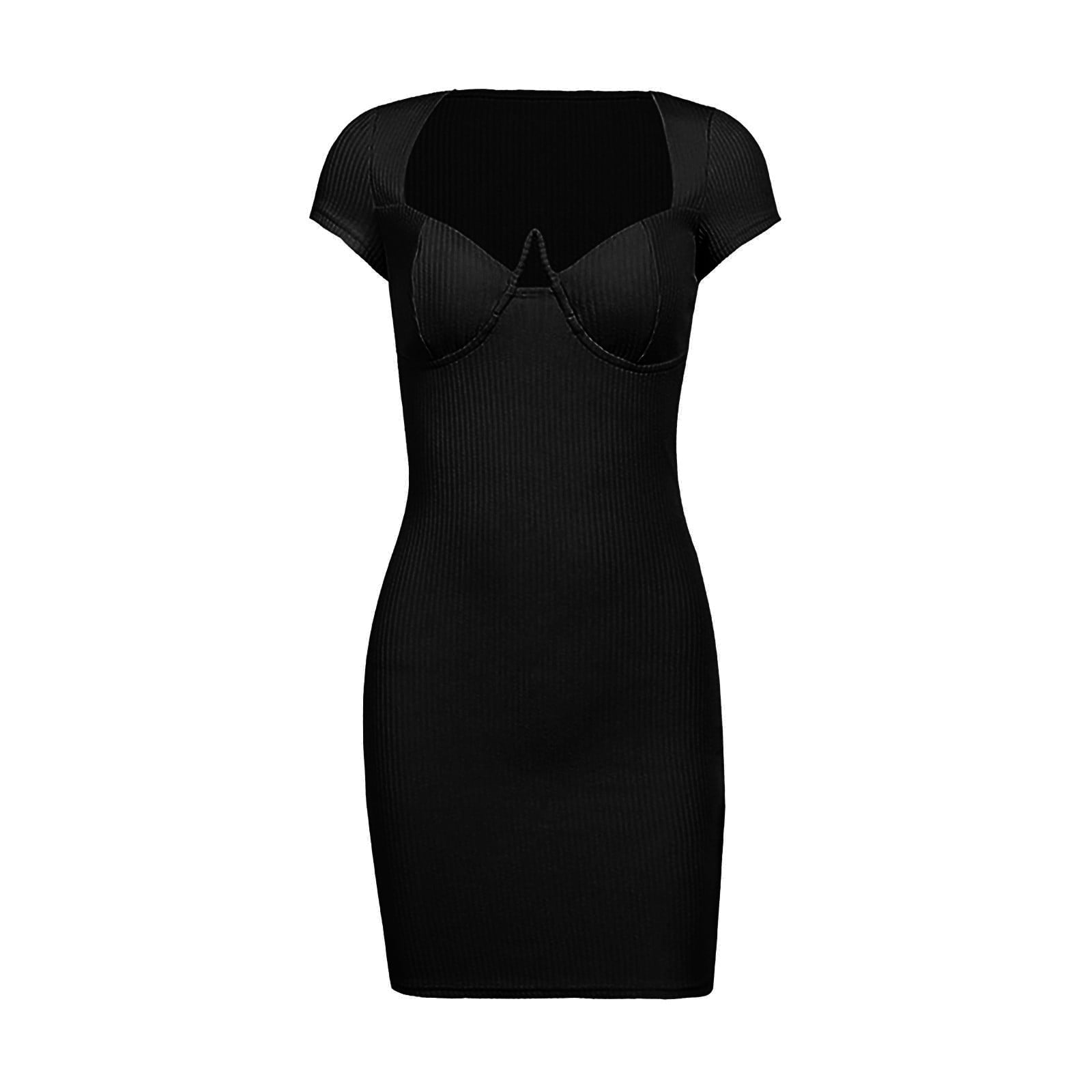 Simu Summer Dresses For Women 2024 V Neck Sexy Chest Show Slim Fit Short Cap Sleeve Hip Wrap