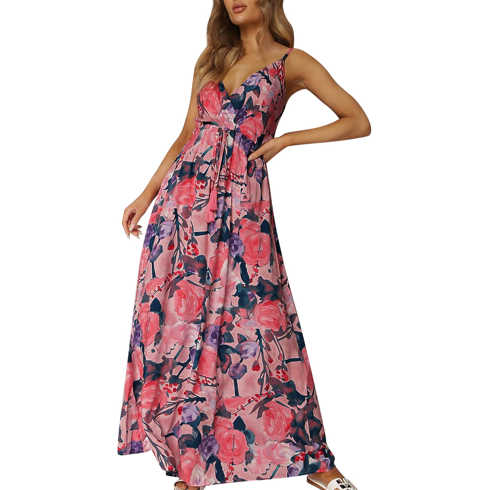 Simu Womens Dresses Casual Women Boho Casual V Neck Sleeveless Floral
