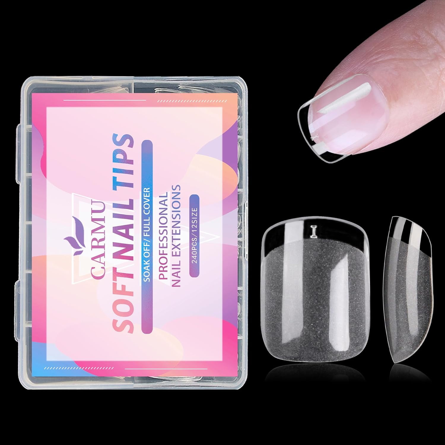 SINBEE Extra Short Square Nail Tips, 240pcs Soft Gel Full Cover Half ...