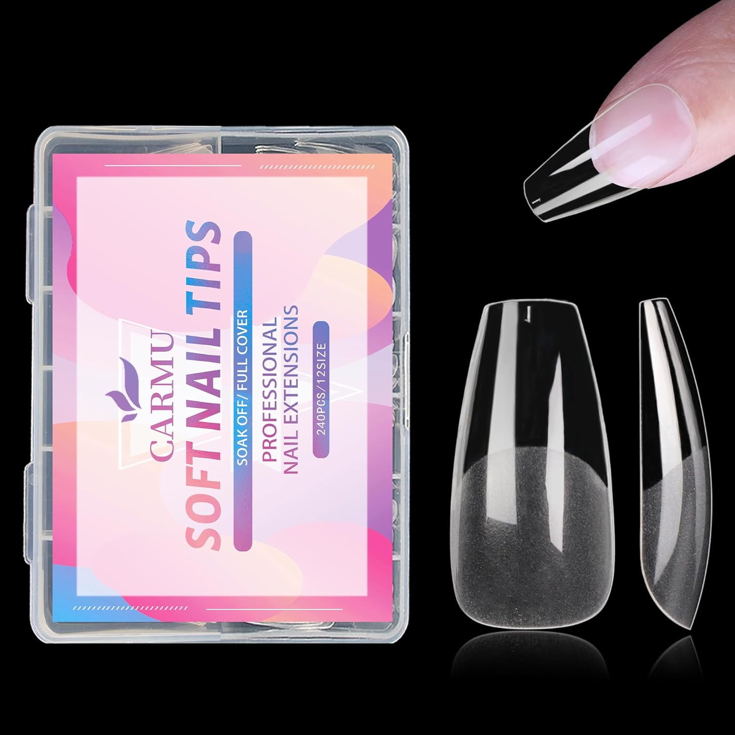 SINBEE Medium Coffin Fake Nail Tips 12 Sizes, Soft Acrylic Gel Nail ...