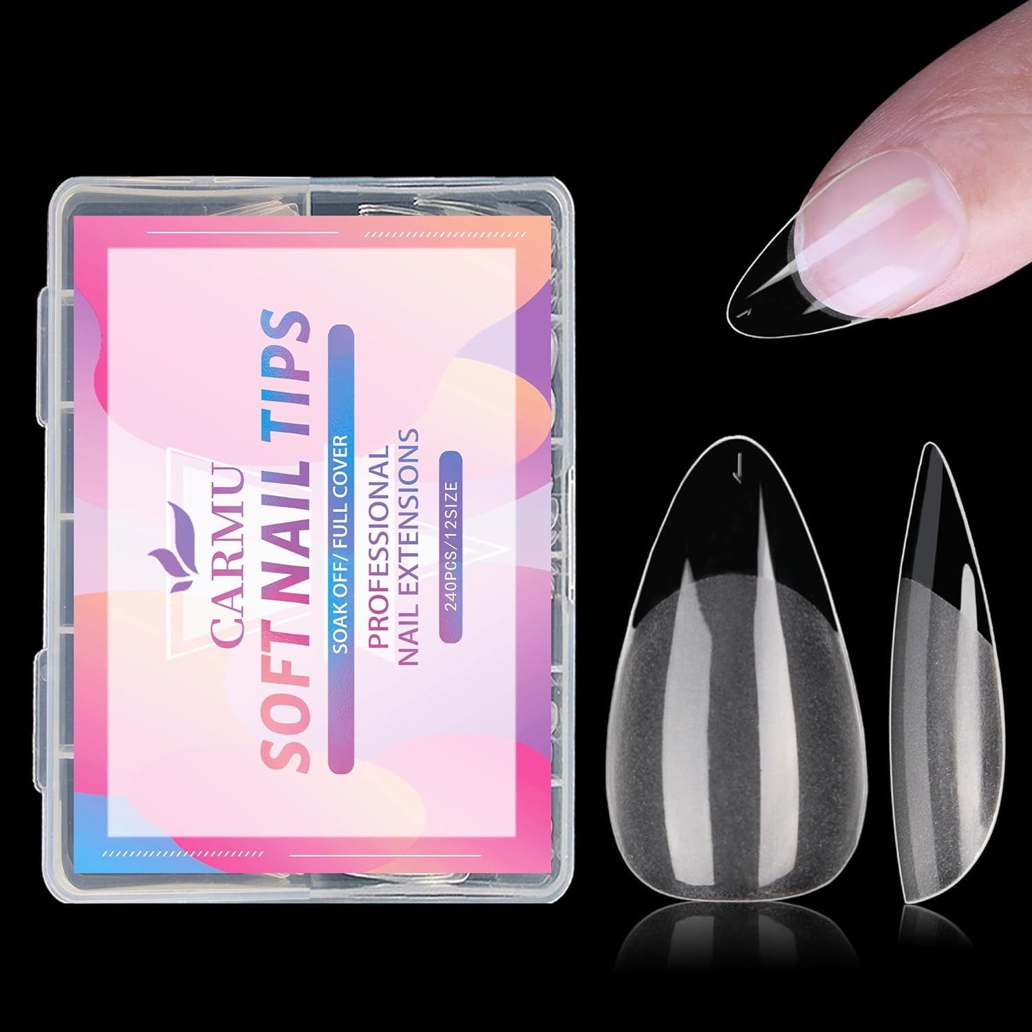 SINBEE Short Almond Gel Nail Tips, 240pcs Soft Acrylic Nail Tips Half ...