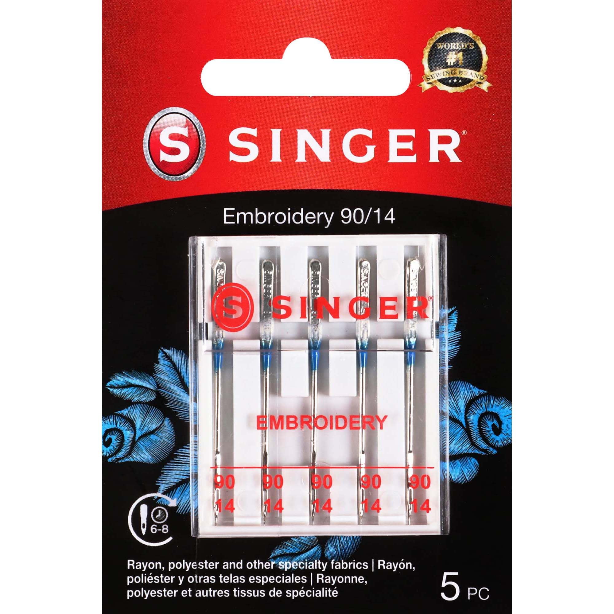 SINGER 04728 Universal Embroidery Sewing Machine Needles, Size 90/14, 5 ...