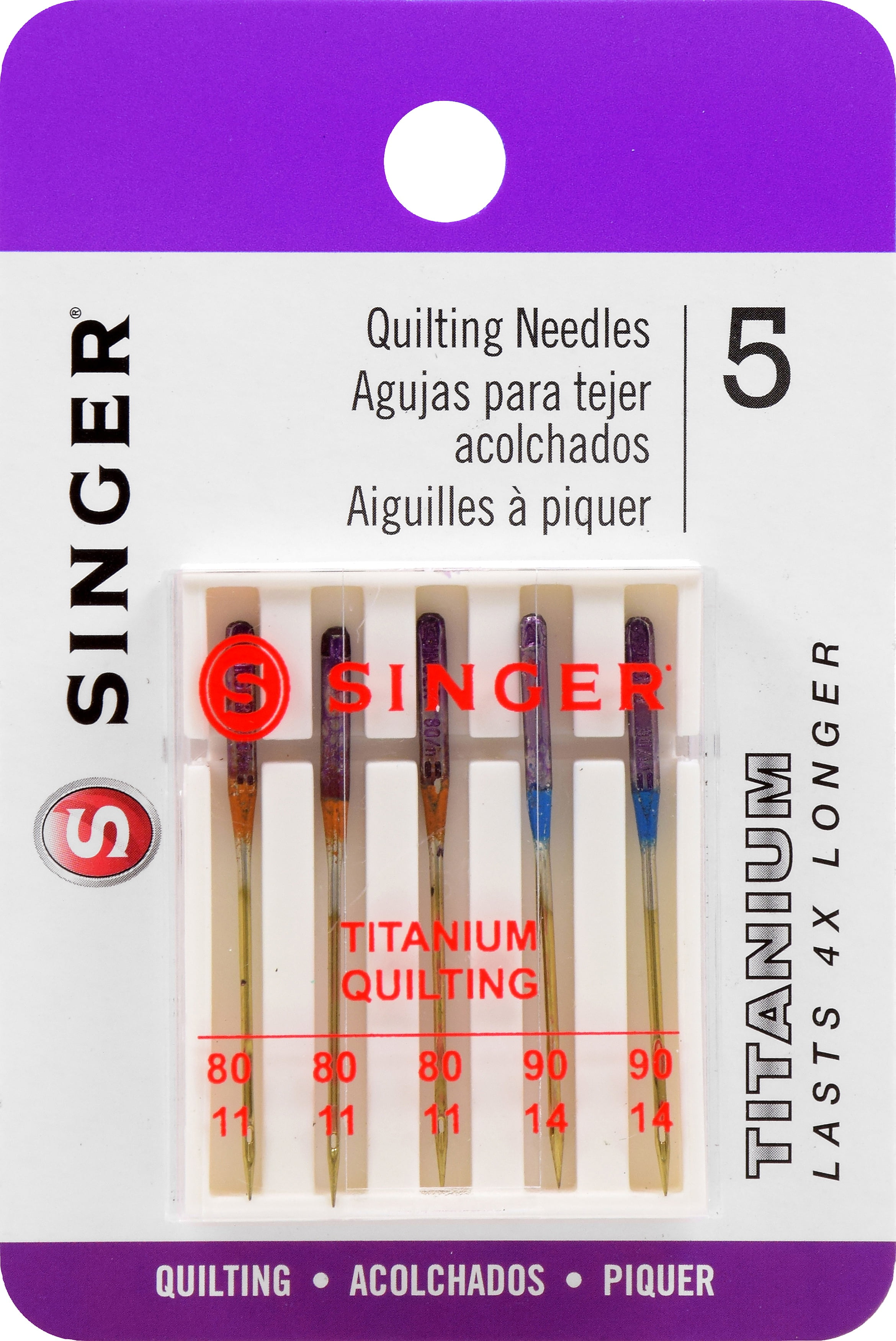 SINGER 5-Count Quilting Titanium Sewing Machine Needles, Mixed Sizes ...