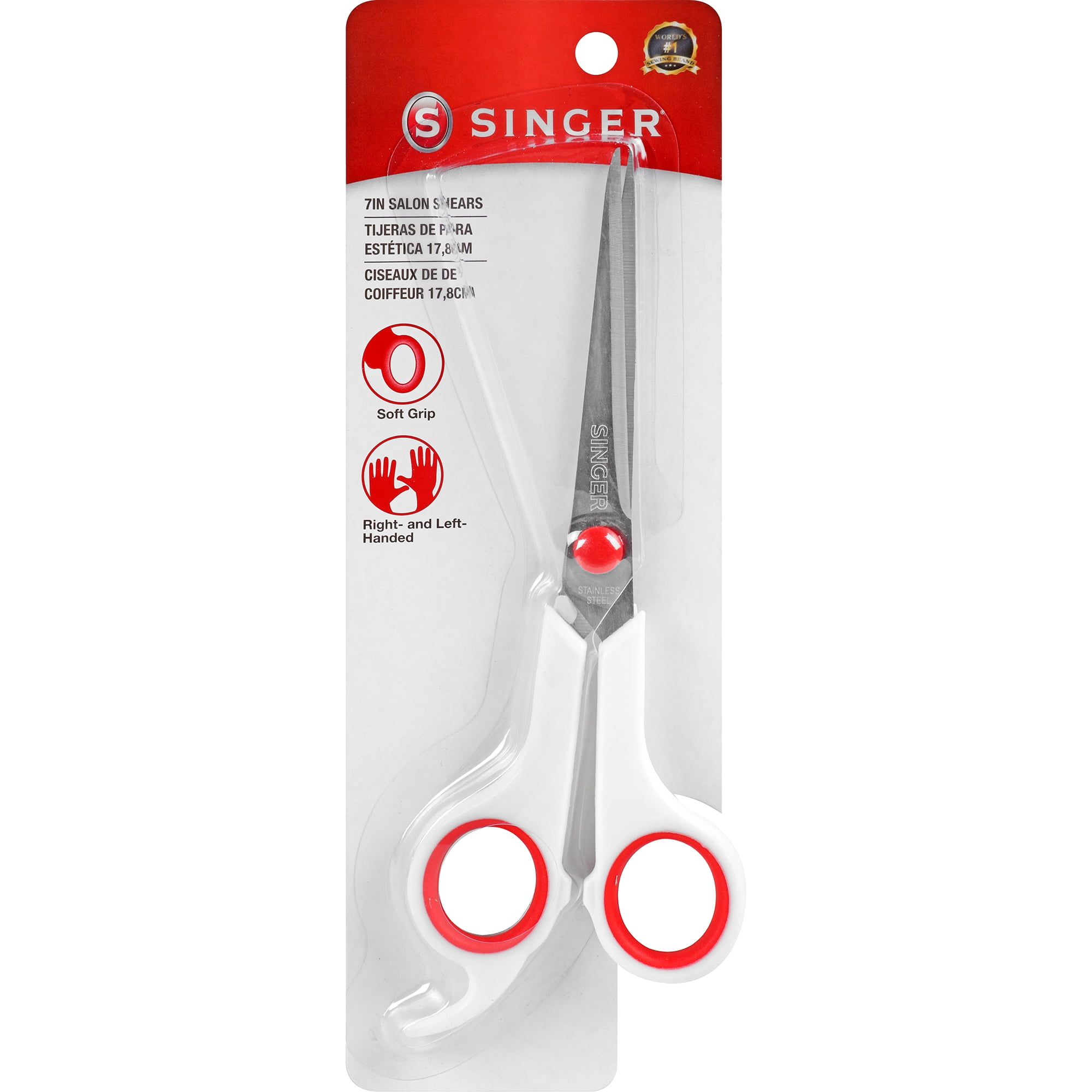 SINGER 7" Salon Shears with Finger Rest and Red & White Comfort Grip ...