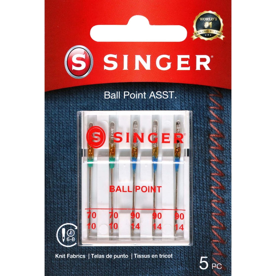 SINGER Ball Point Sewing Machine Needles, Size 70/10, 80/12 - 5 Count ...
