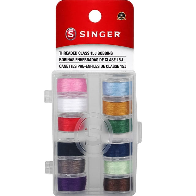 SINGER Class 15J Threaded Bobbins in Case, 12-Count, Assorted Colors ...