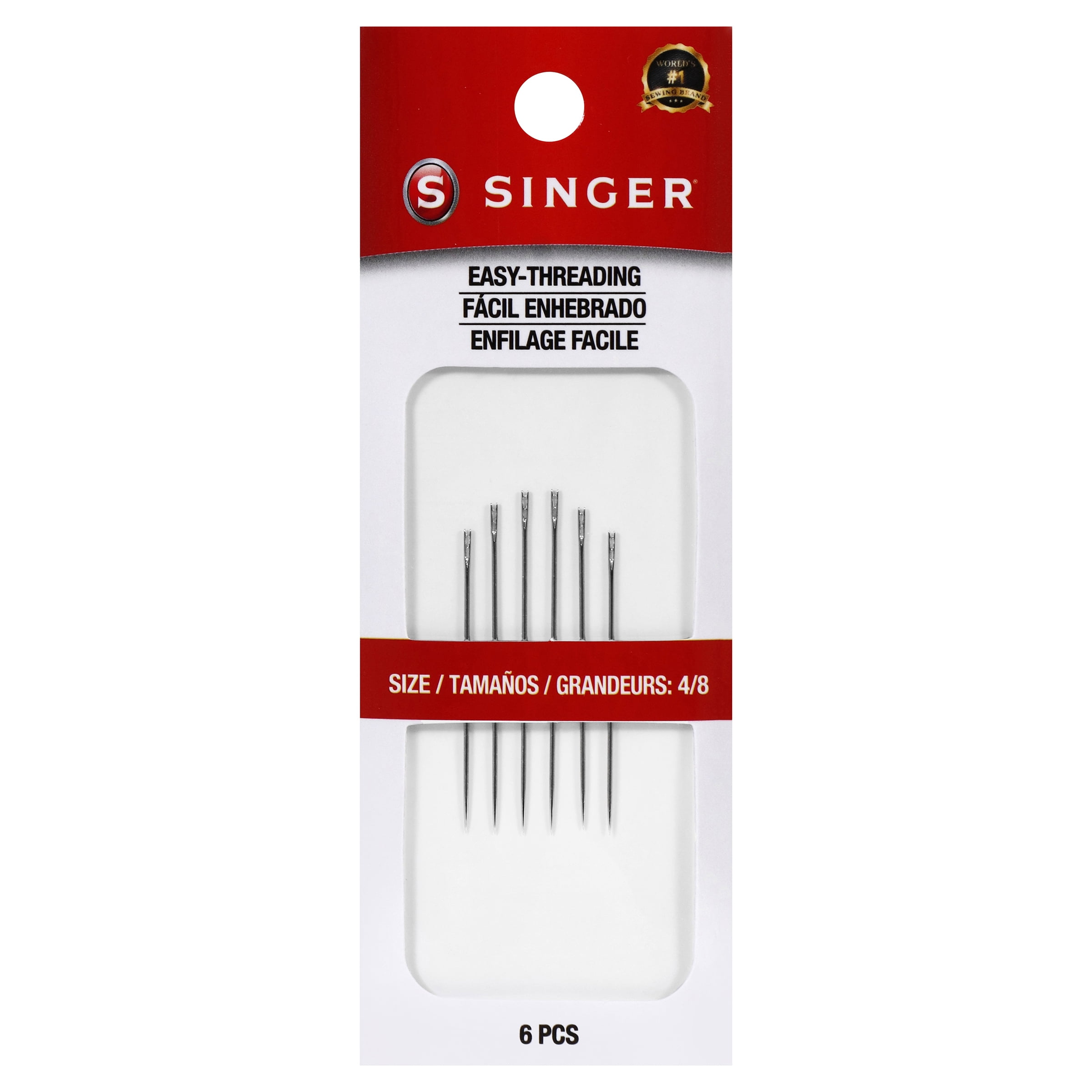 SINGER Easy-Threading Steel Hand-Sewing Needles, Sizes 4/8, 6 Pieces ...